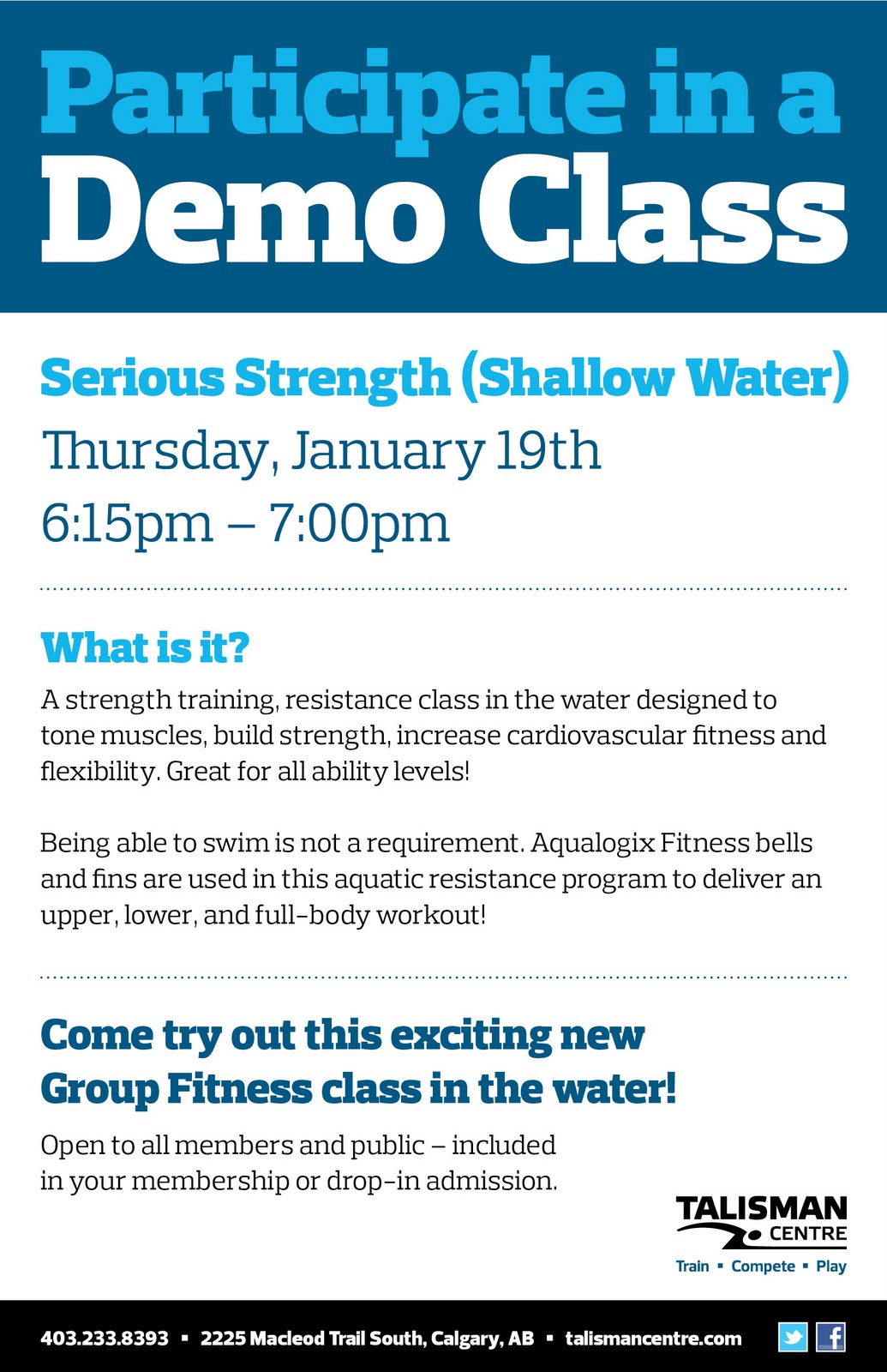 Talisman Centre: DEMO CLASSES - January 17th!