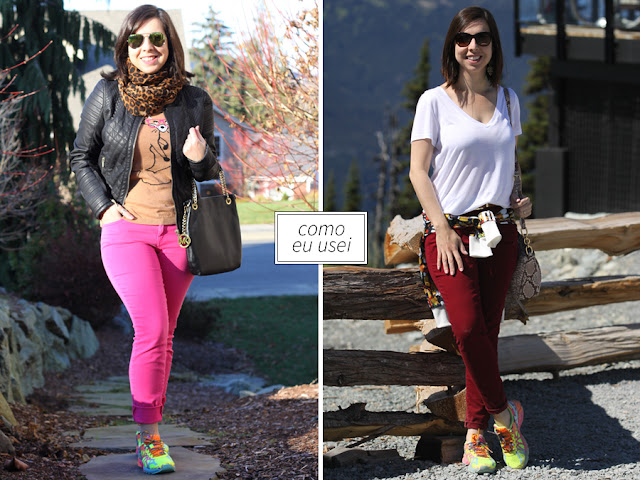 Look colorido com tênis esportivo