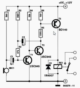 Relay activated by Sound Circuit Diagram | Electronic Circuits Diagram