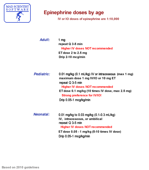 TENTANG JANTUNG: EPINEPHRINE DOSES BY AGE MENURUT USIA SESUAI ACLS 2010