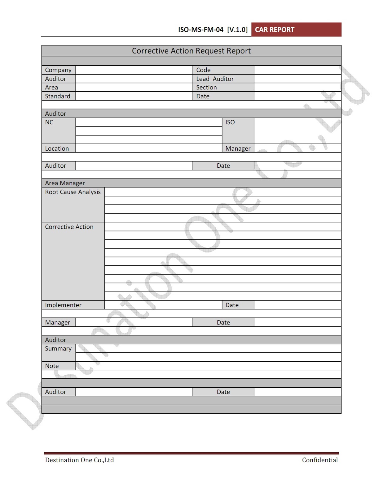 DestinationOne Counselor : ตัวอย่างเอกสาร CAR Report