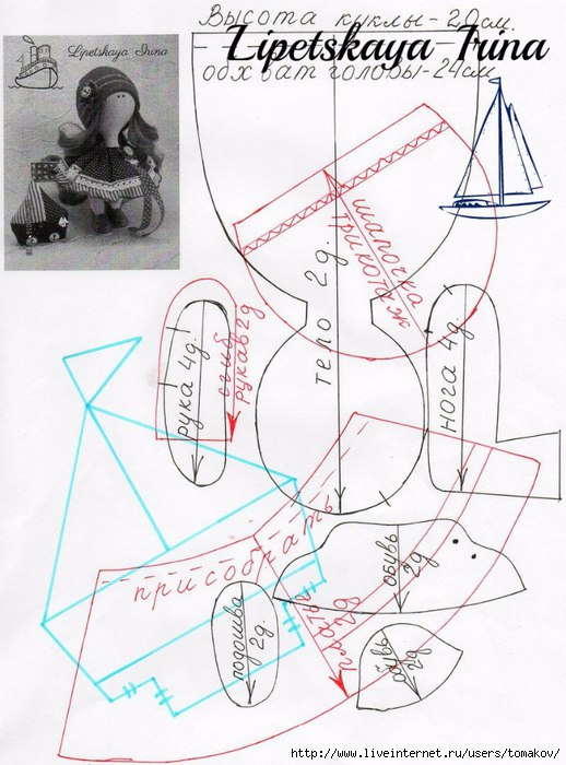 Boneca Russa marinheira-moldes grátis - Feltro e moldes para artesanato