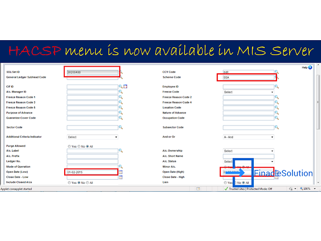HACSP menu is now available in Finacle MIS Server