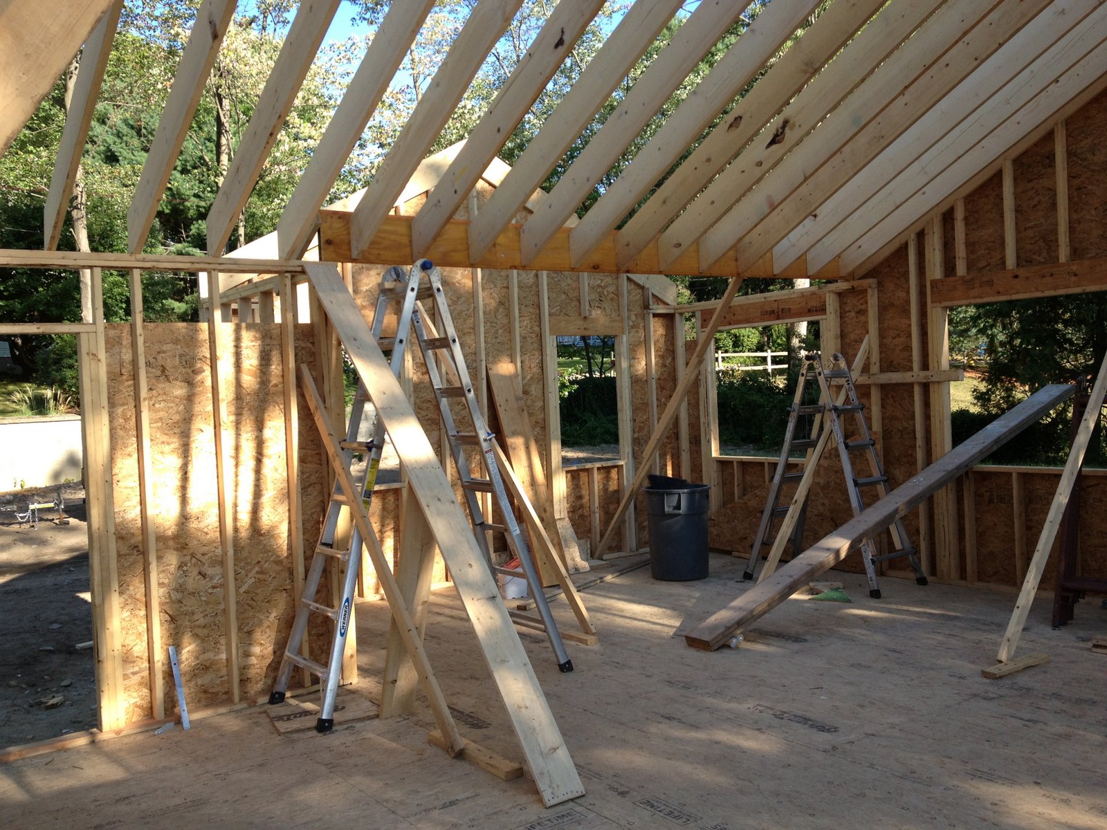 Pretty Good Lake House: Ridge beam and rafters