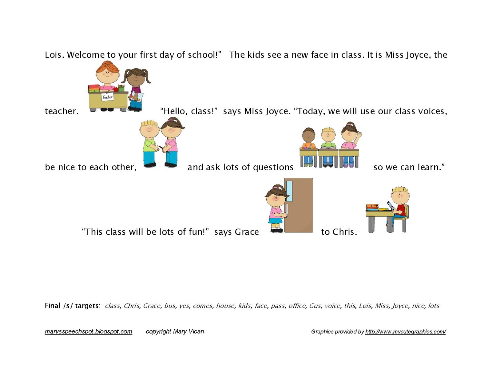 Mary's Speech Spot: Free Download - Back to School Articulation Story ...