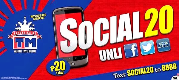 TM SOCIAL20: Unli FB, Twitter & Multiply for P20 - TM Promos