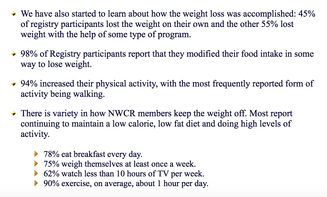 Runs for Cookies: National Weight Control Registry annual survey
