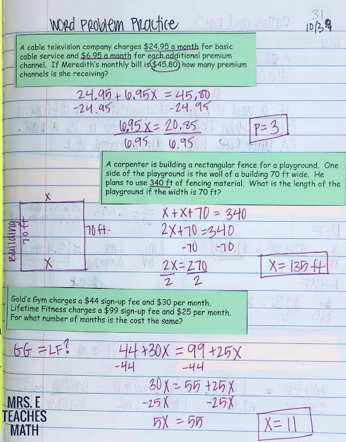 Solving Equations INB Pages | Mrs. E Teaches Math