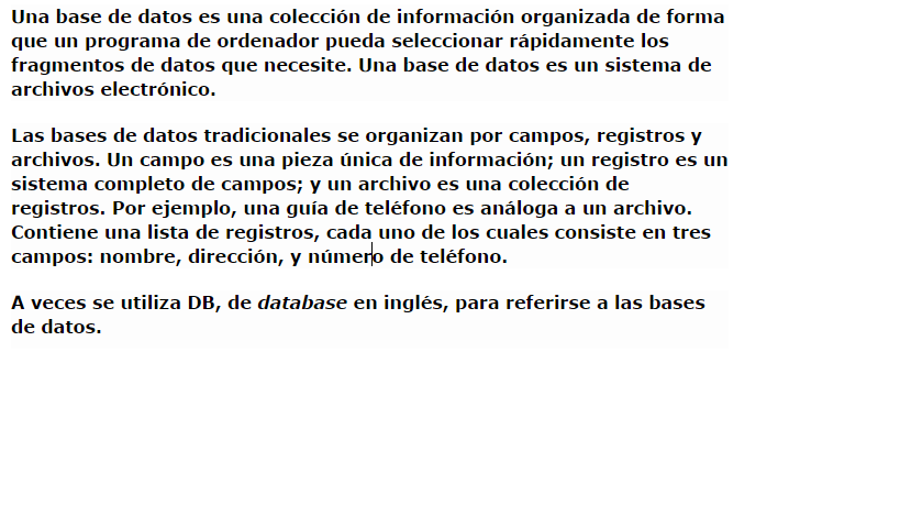 Base de datos: definicion base de datos