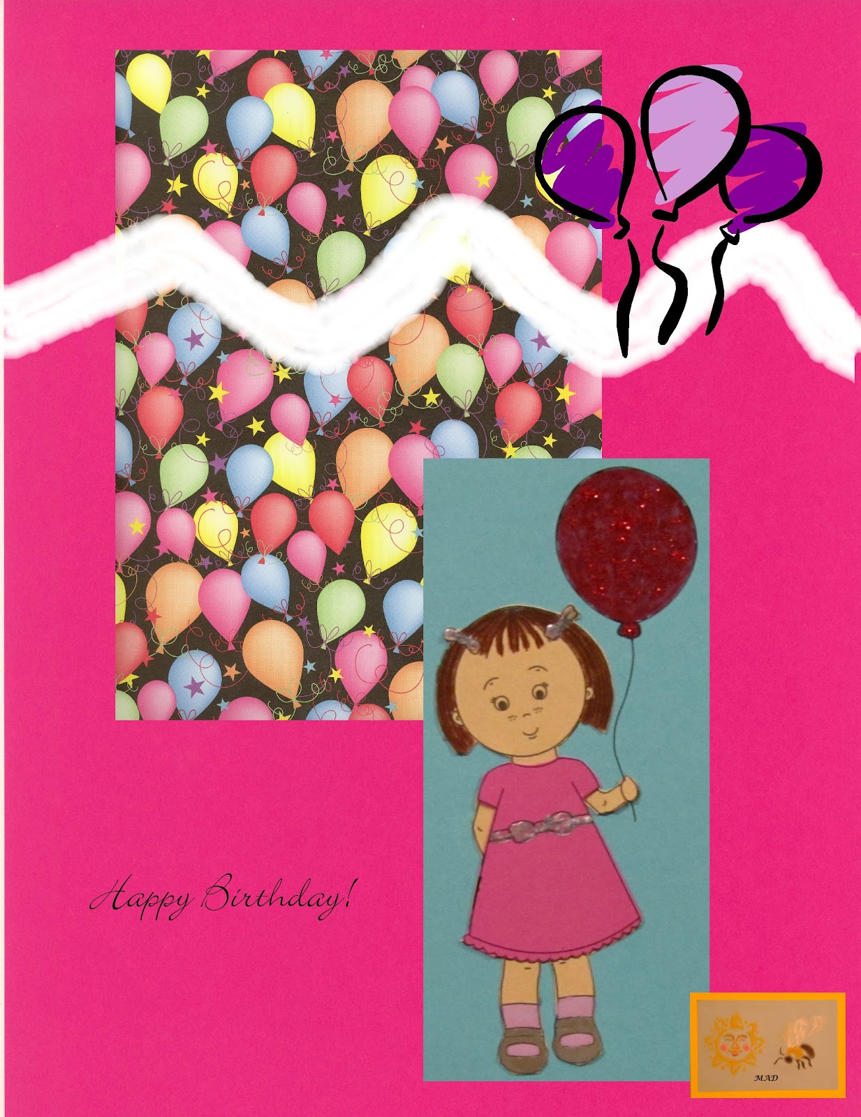 Created by Sunshine HoneyBee: Balloon Girl Birthday Card