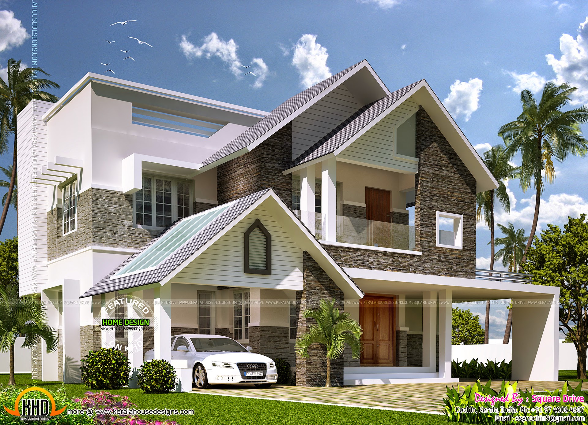 Modern sloping roof mix villa exterior - Kerala Home Design and Floor ...