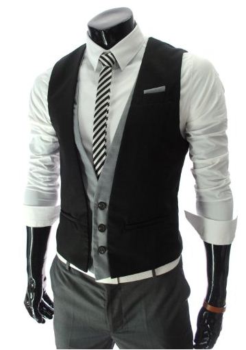 TheLees Mens slim fit chain point 3 button vest ~ ZF attire