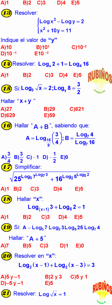 LOGARITMOS EJERCICIOS CON RESPUESTAS