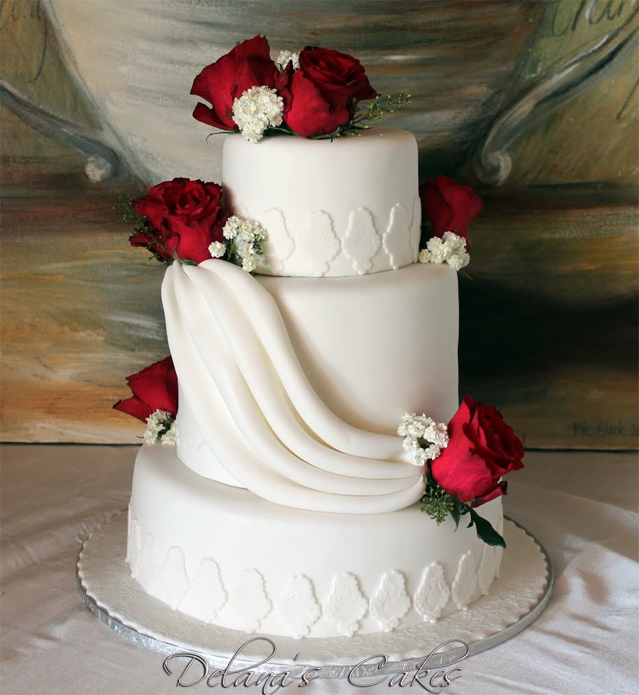 Delana's Cakes: Romantic Red roses and draping wedding cake