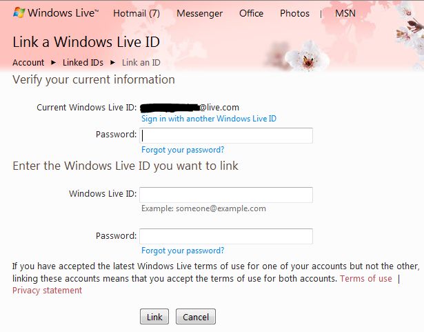 Link Windows Live IDs in Hotmail ~ Security Garden
