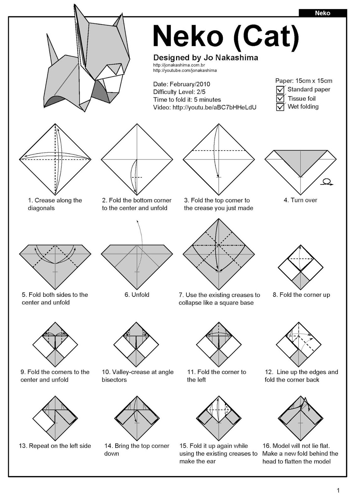 Diagram Neko Cat-Jo Nakashima - Ruby Book Origami