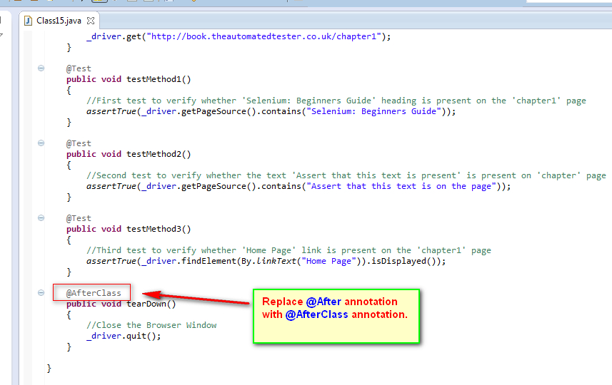 Selenium-By-Arun: 323. Using @BeforeClass and @AfterClass JUnit Annotations