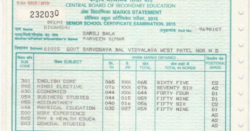 Vky Malik: Class 12th CBSE Boar Marksheet