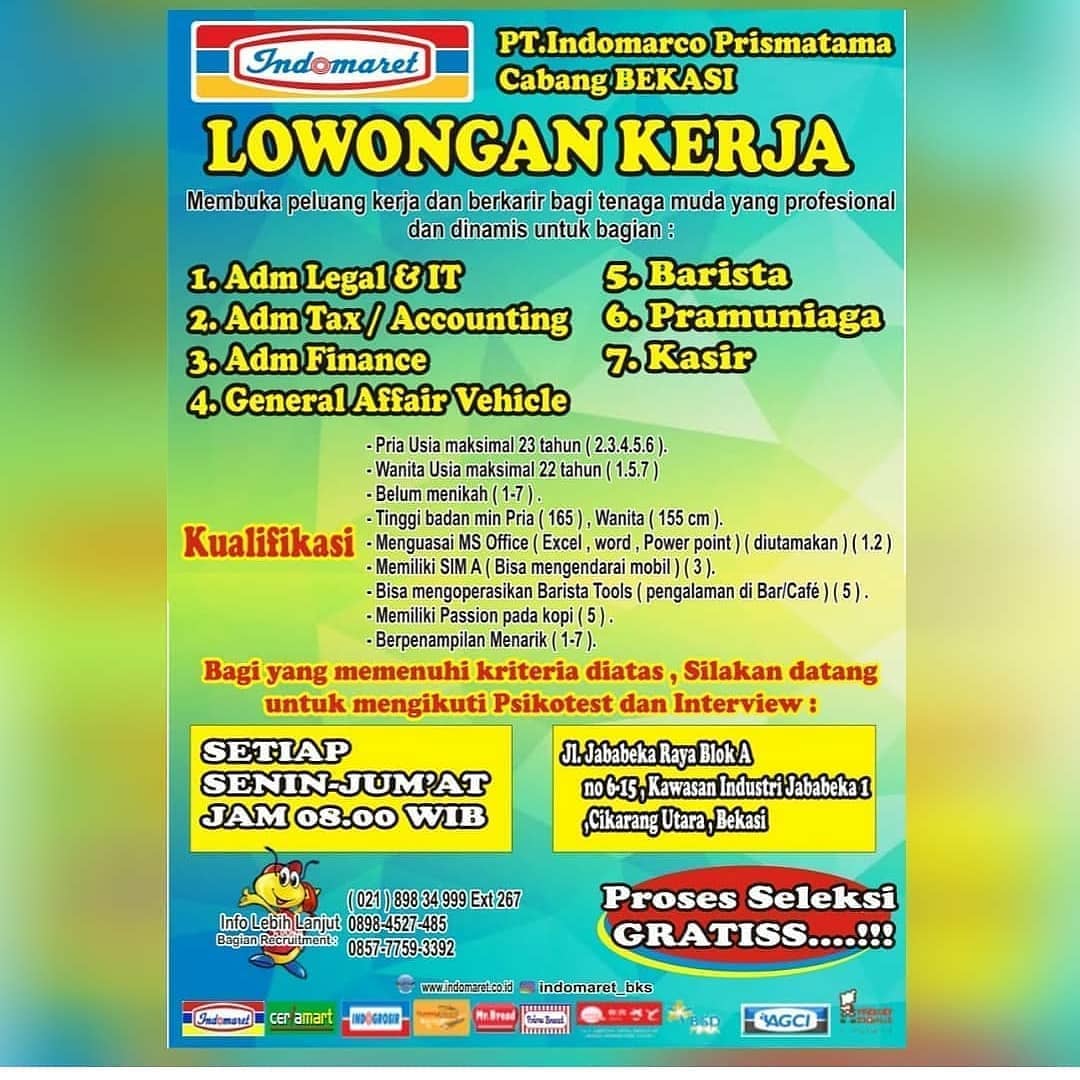 Info Lowongan kerja PT Indomarco Prismatama Cabang Bekasi sebagai Admin ... Info Lowongan kerja PT Indomarco Prismatama Cabang Bekasi sebagai Admin ...