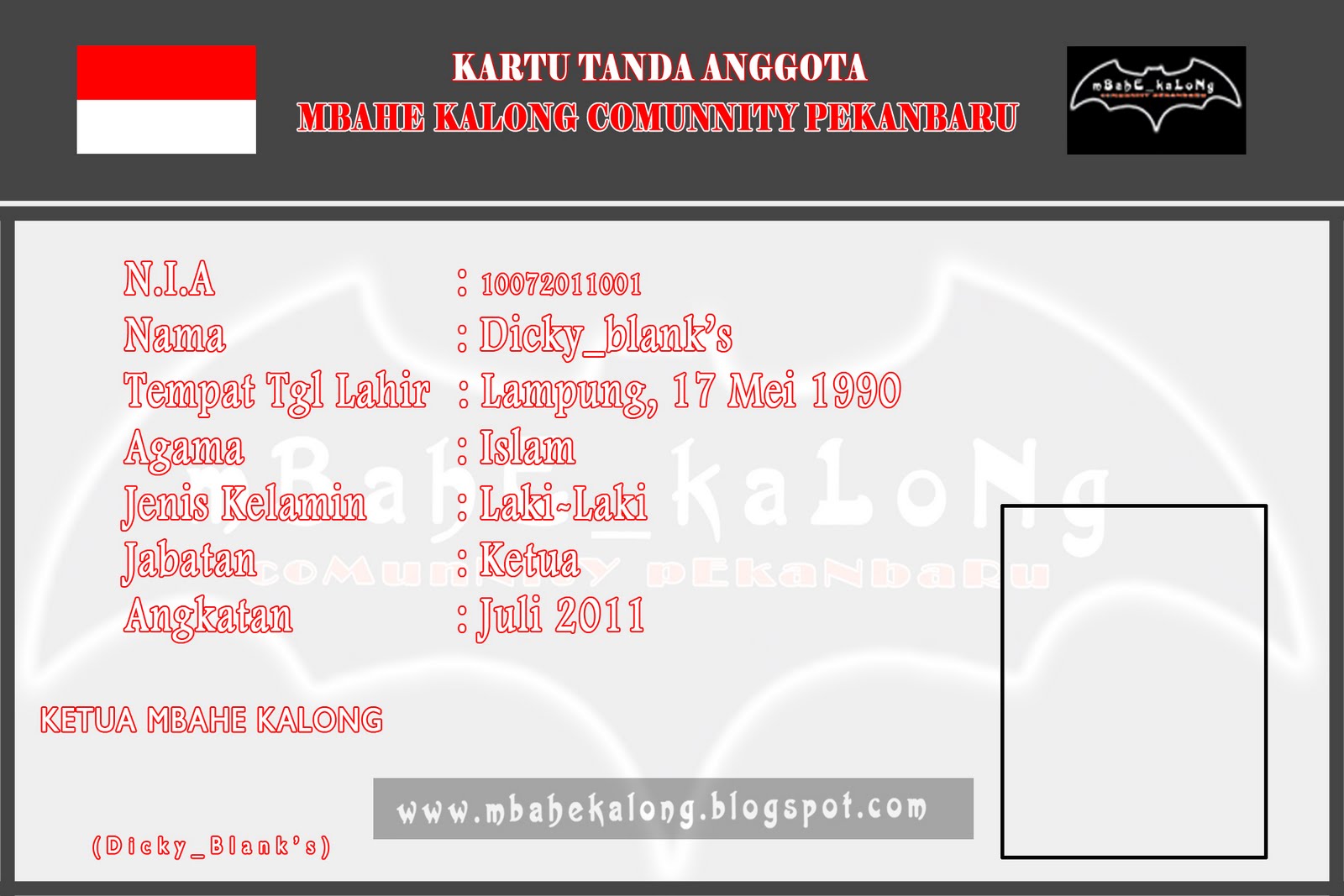 MBAHE_KALONG_COMUNNITY: KTA ( kartu tanda anggota) mbahe_kalong_comunnity