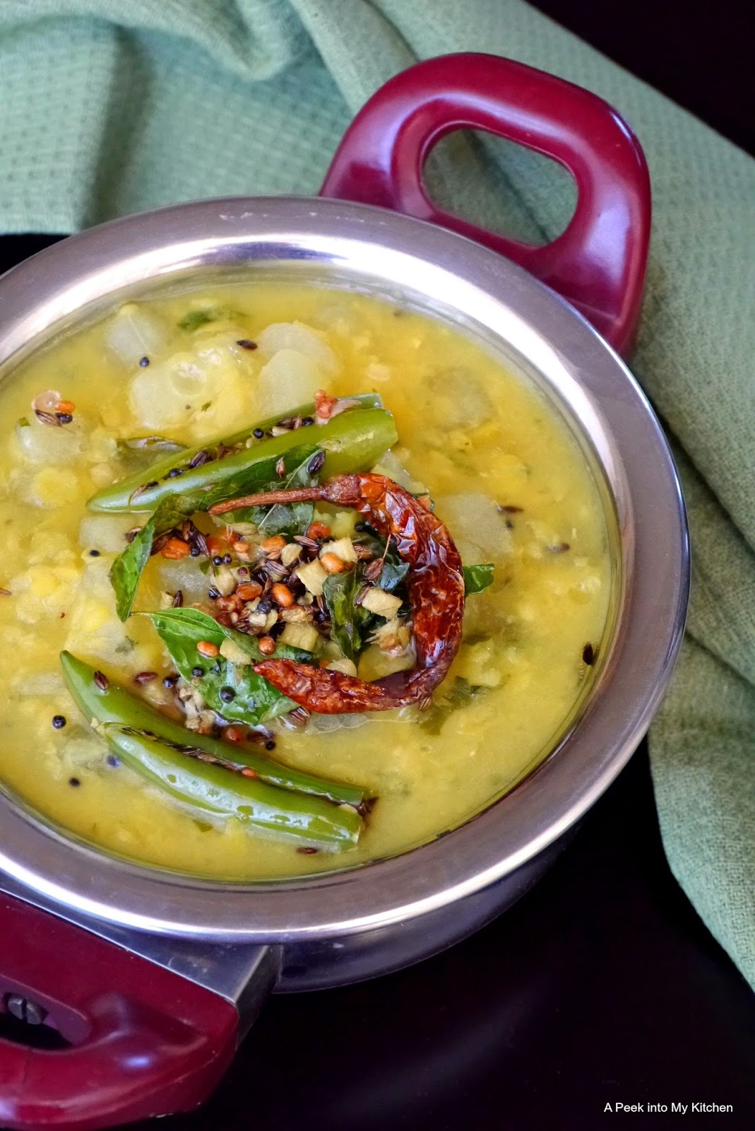 A Peek into My Kitchen: Dosakai Pappu / Yellow Cucumber Dal ~ Day 160