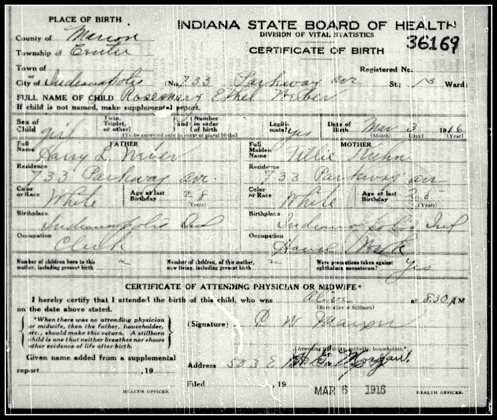 Indiana Ties: Finding More Pieces of Her Story: Birth Certificate of ...