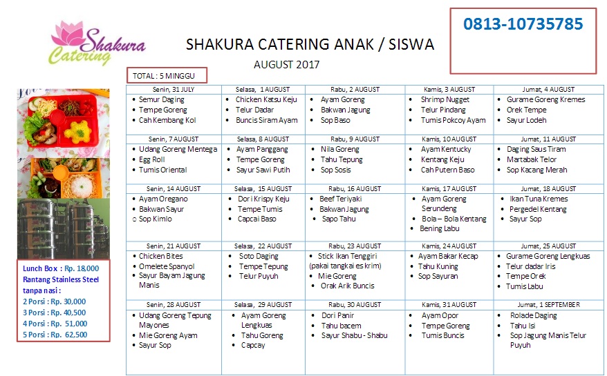 MENU KATERING AUGUST 2017