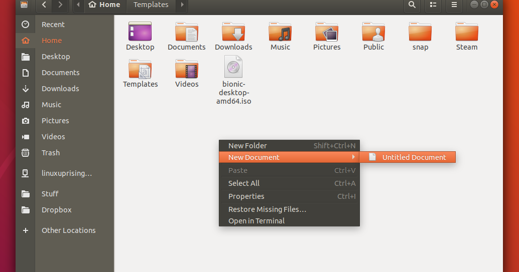 Ubuntu 20.10, 20.04 Or 18.04: Add New Document Nautilus Context Menu Option Back - Linux ...