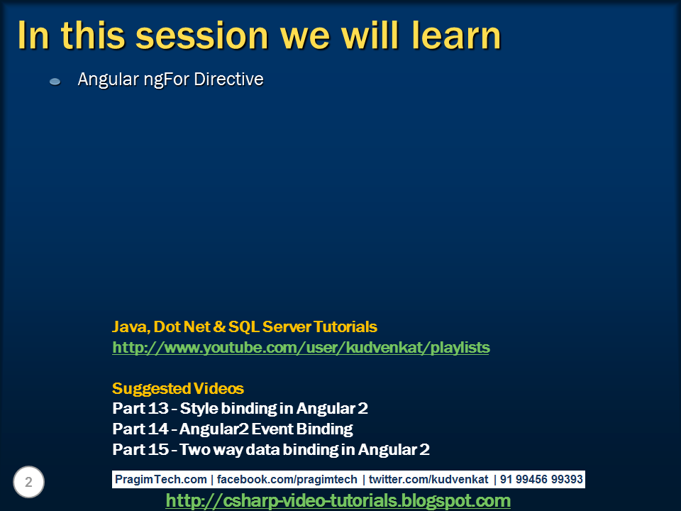 Sql server, .net and c# video tutorial: Angular ngFor directive