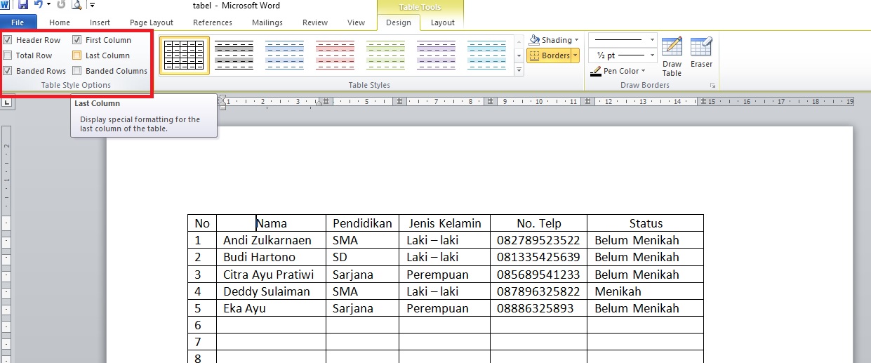 Menggunakan Table Style Di Ms Word - Teknologi Informasi