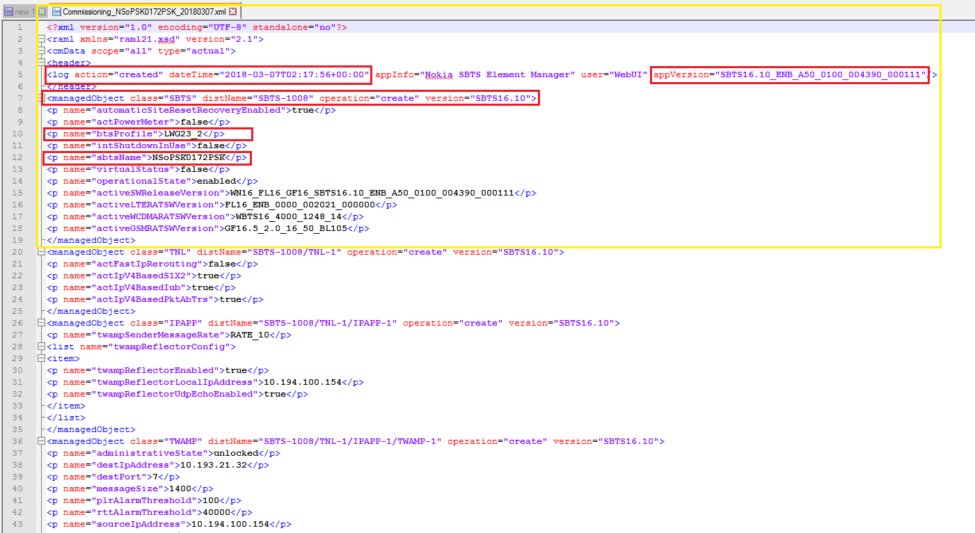 How to check Configuration in Commissioning File (XML file)