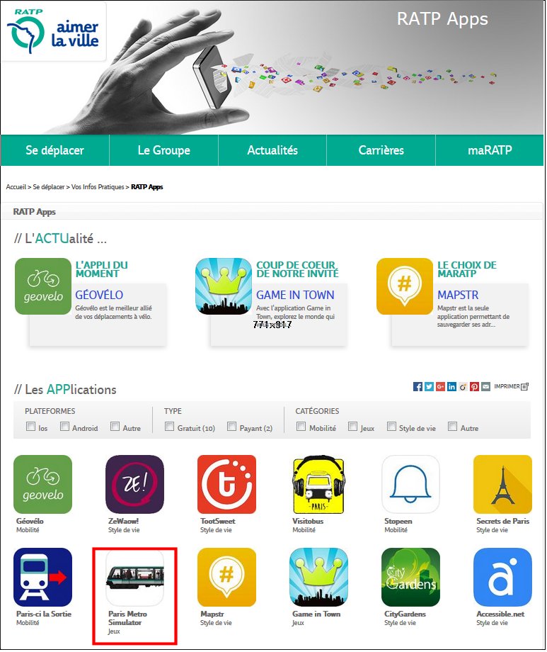 Paris Métro Simulator: Paris Metro Simulator sélectionné par RATP Apps
