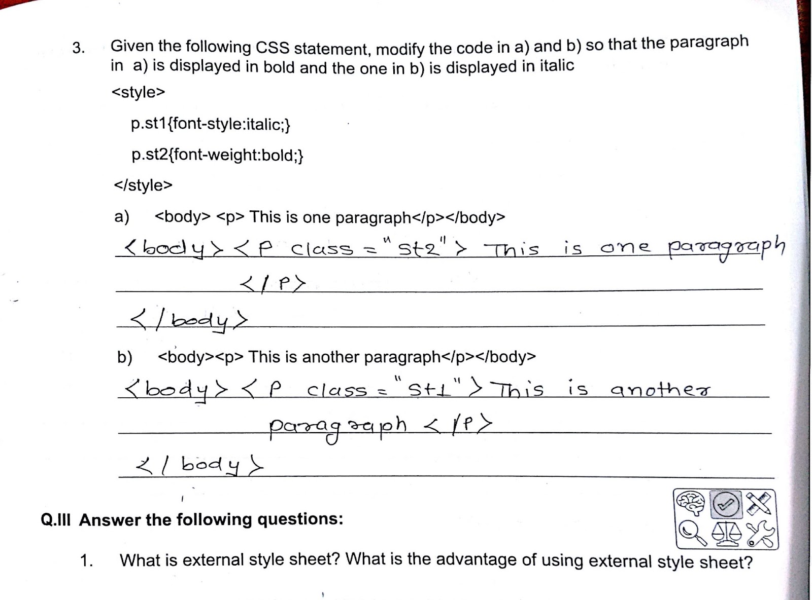 Question And Answer Of Workbook Of Html And Css