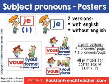 French Subject Pronouns Posters | Houston French Teacher