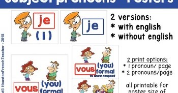 French Subject Pronouns Posters | Houston French Teacher