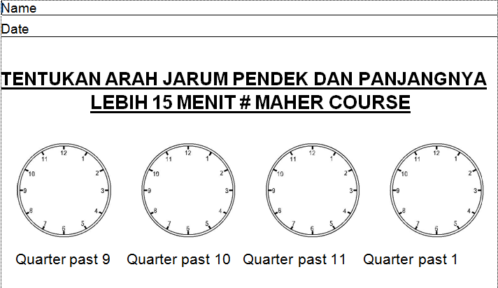 BELAJAR JAM UNTUK ANAK PAUD, TK, SD LEMBAR KERJA MENENTUKKAN ARAH JARUM ...