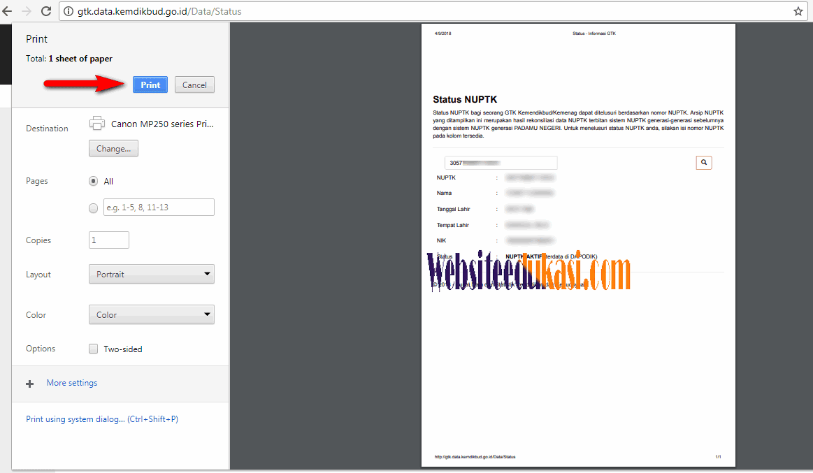 Cara Cetak Kartu NUPTK Tahun 2020 - Websiteedukasi.com