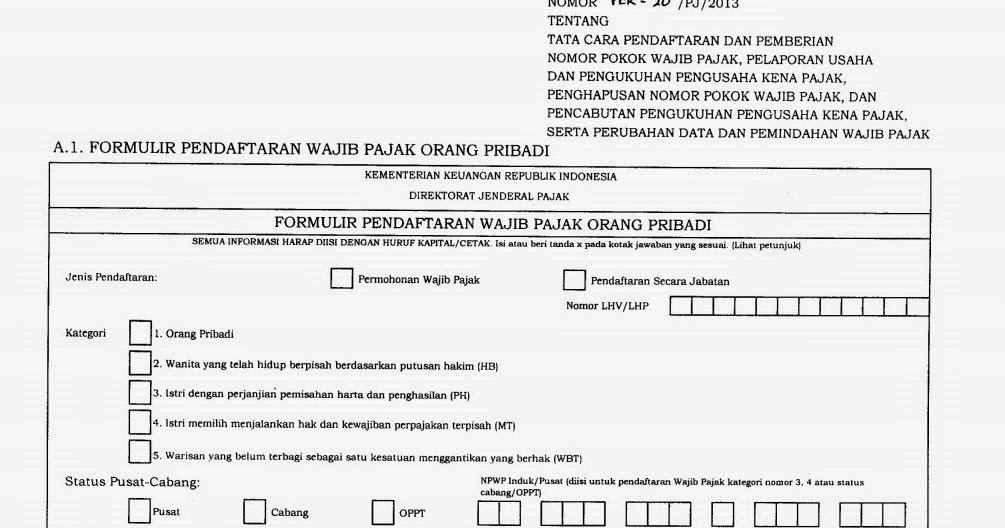 Contoh Isi Formulir Pendaftaran Wajib Pajak Orang Pribadi | Contoh ...