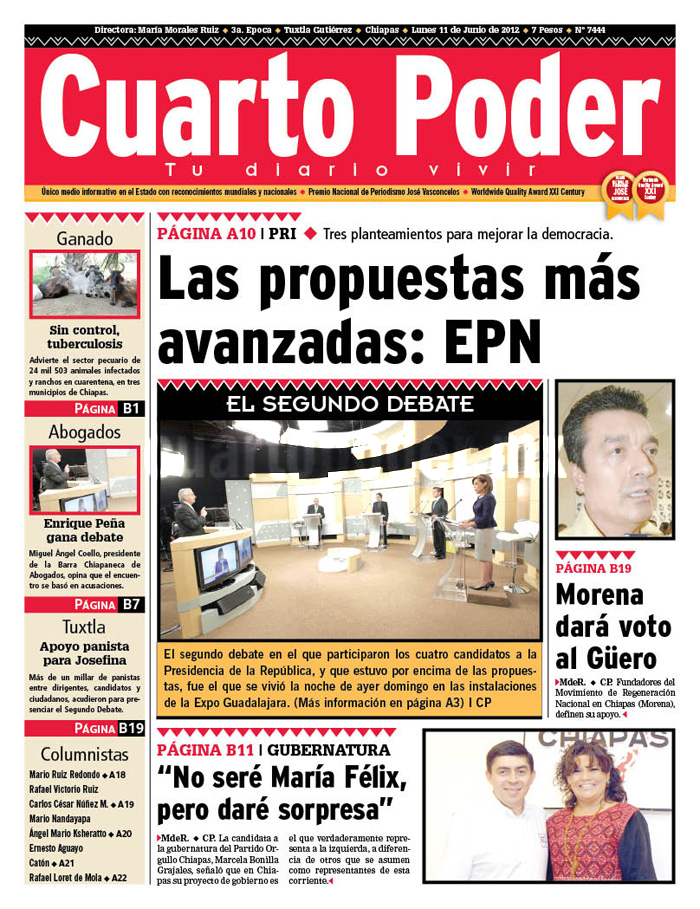 Cuarto Poder de Chiapas - Blog: Portada Lunes 11 de Junio - Cuarto Poder
