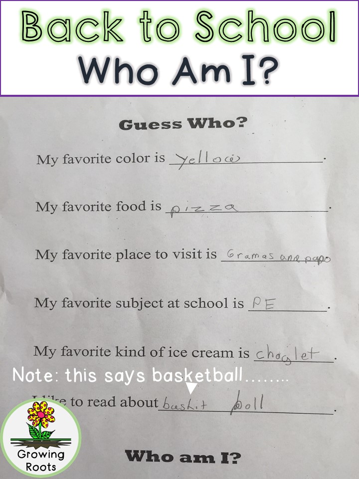 Growing Roots: Back to School Ideas - Who Am I? Activity