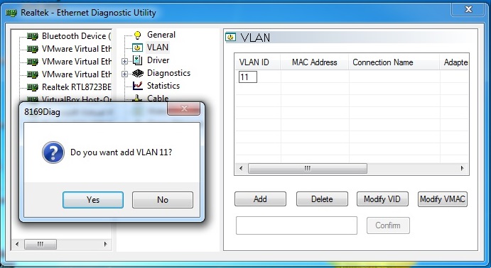 TAG VLAN Ethernet Realtek PCI-GBE dengan Diagnostic Utility , Laptop ...