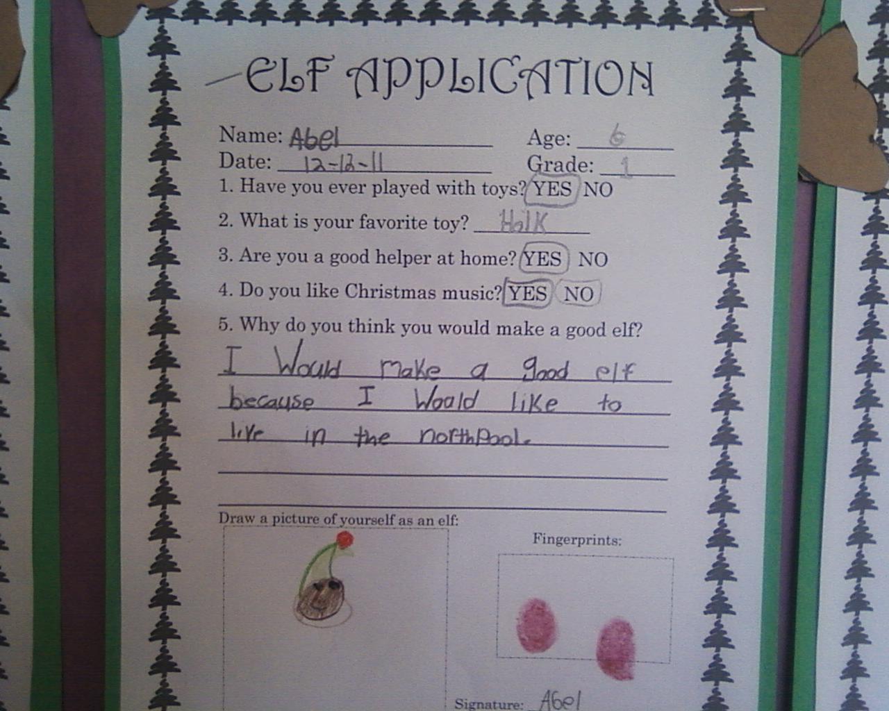 tainted with a positive view: Application to be Santa's Elf