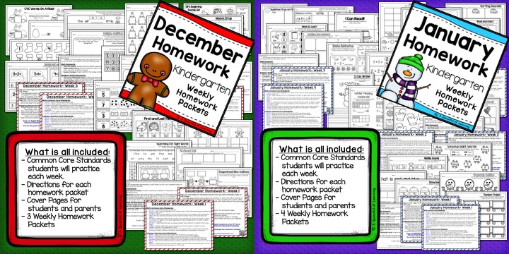 Year Long Kindergarten Homework! + EXTRA + FREEBIE!