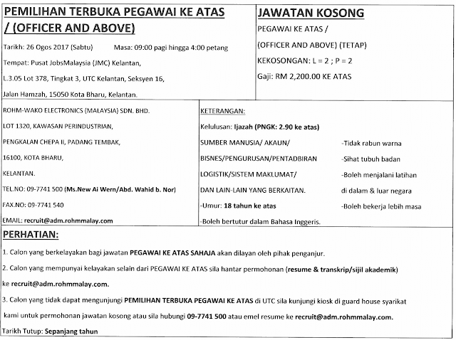 jmc kota bharu: Pemilihan Terbuka Rohm Wako Sdn Bhd Pada 26 Ogos 2017 ...
