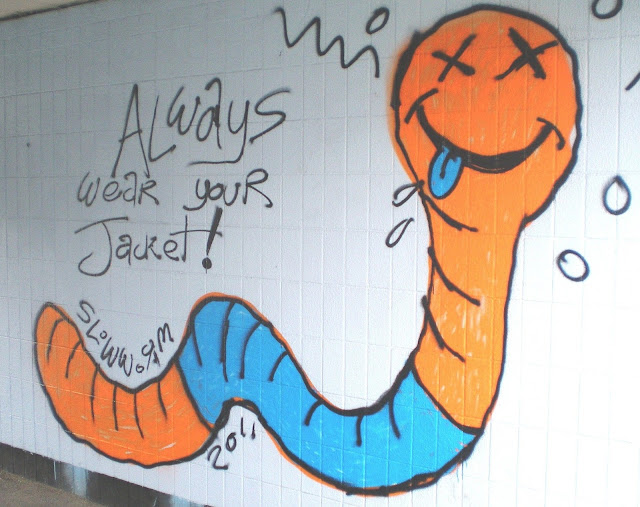 mancunian wave: Monday Murals: Slow worm wear your jacket graffiti
