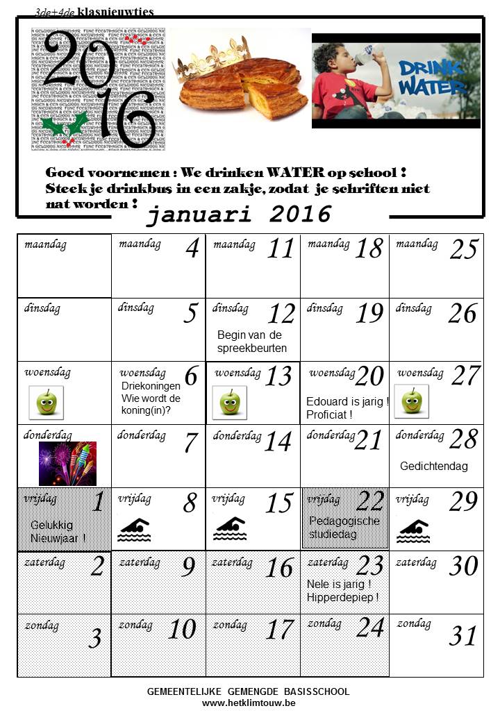 Het Klimtouw: Kalender januari 2016 :tweede graad