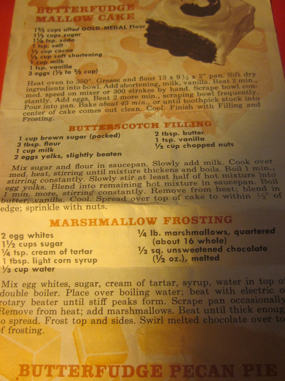 Grandma's Vintage Recipes: 1960s Butterfudge Mallow Cake from Betty Crocker