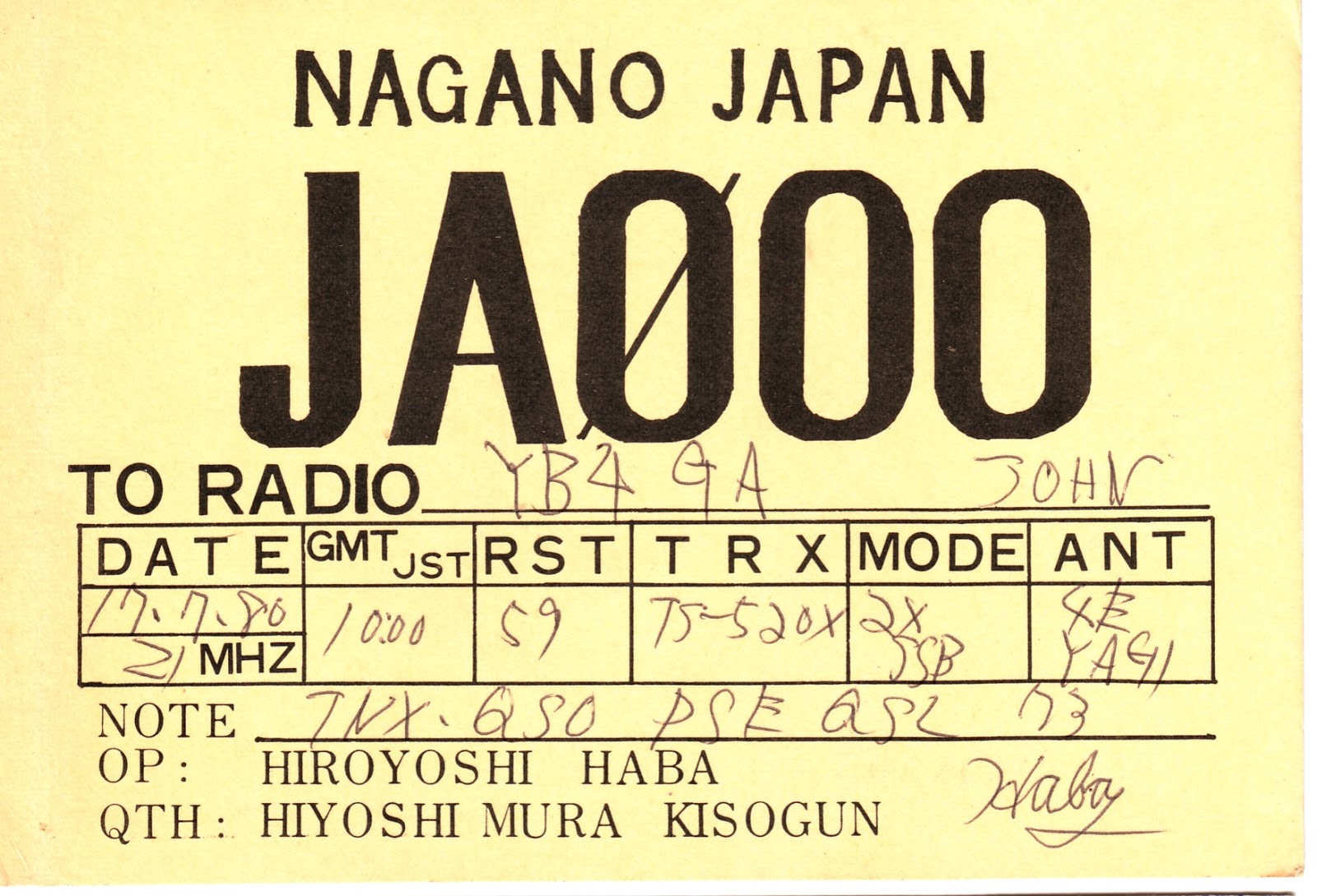 YB4GA - Ham Radio Station: QSL Cards