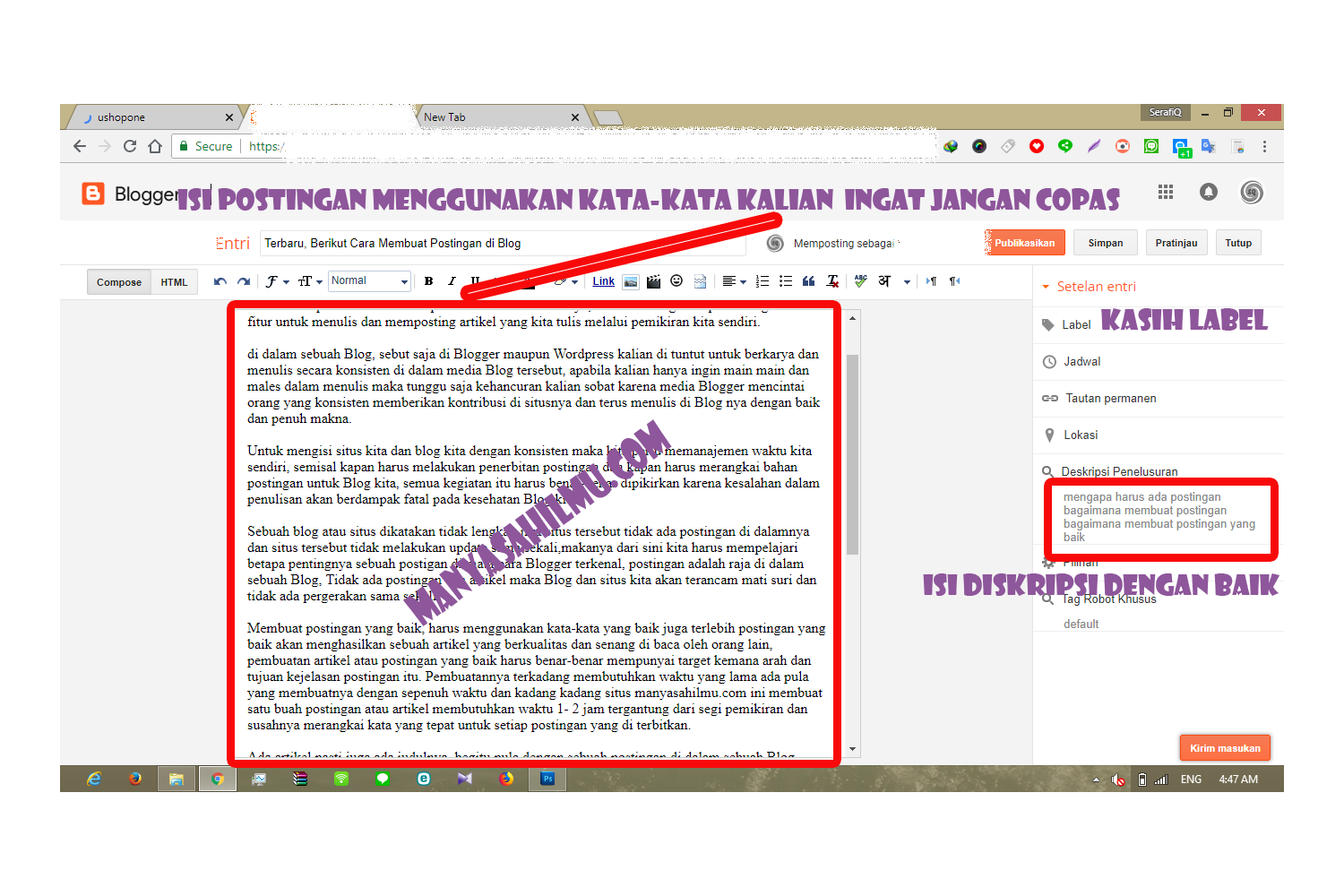 Terbaru, Berikut Cara Membuat Postingan di Blog - Manyasah Ilmu