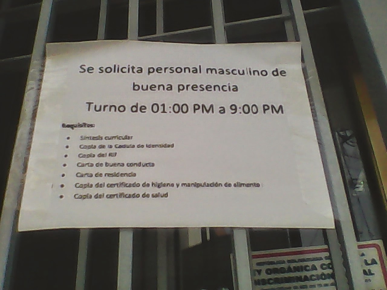 DESDE VILLA DE CURA: SE SOLICITA PERSONAL MASCULINO